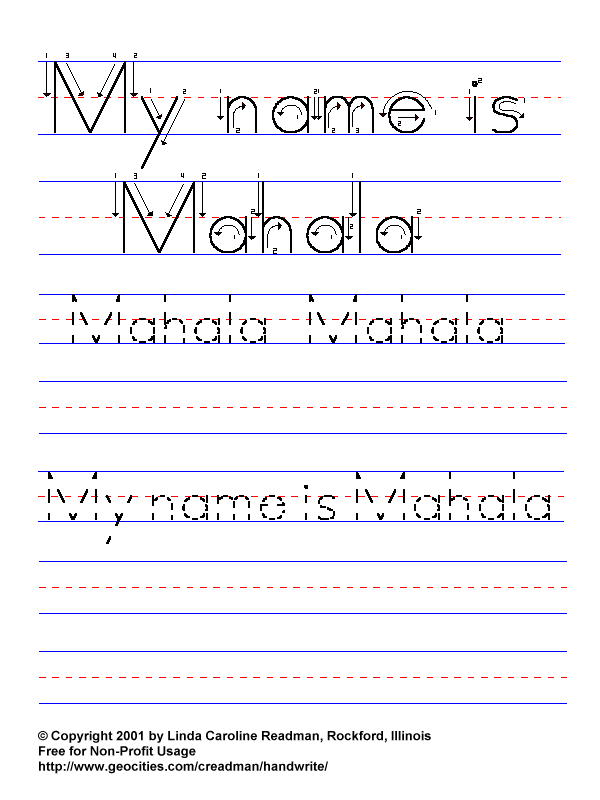 Basic Handwriting for Kids - Manuscript Names - Female (Non-JavaScript ...